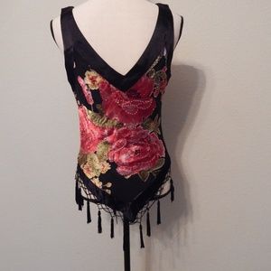 Cache | Tops | Cache Silky Rose Top W Tassels Beading | Poshmark